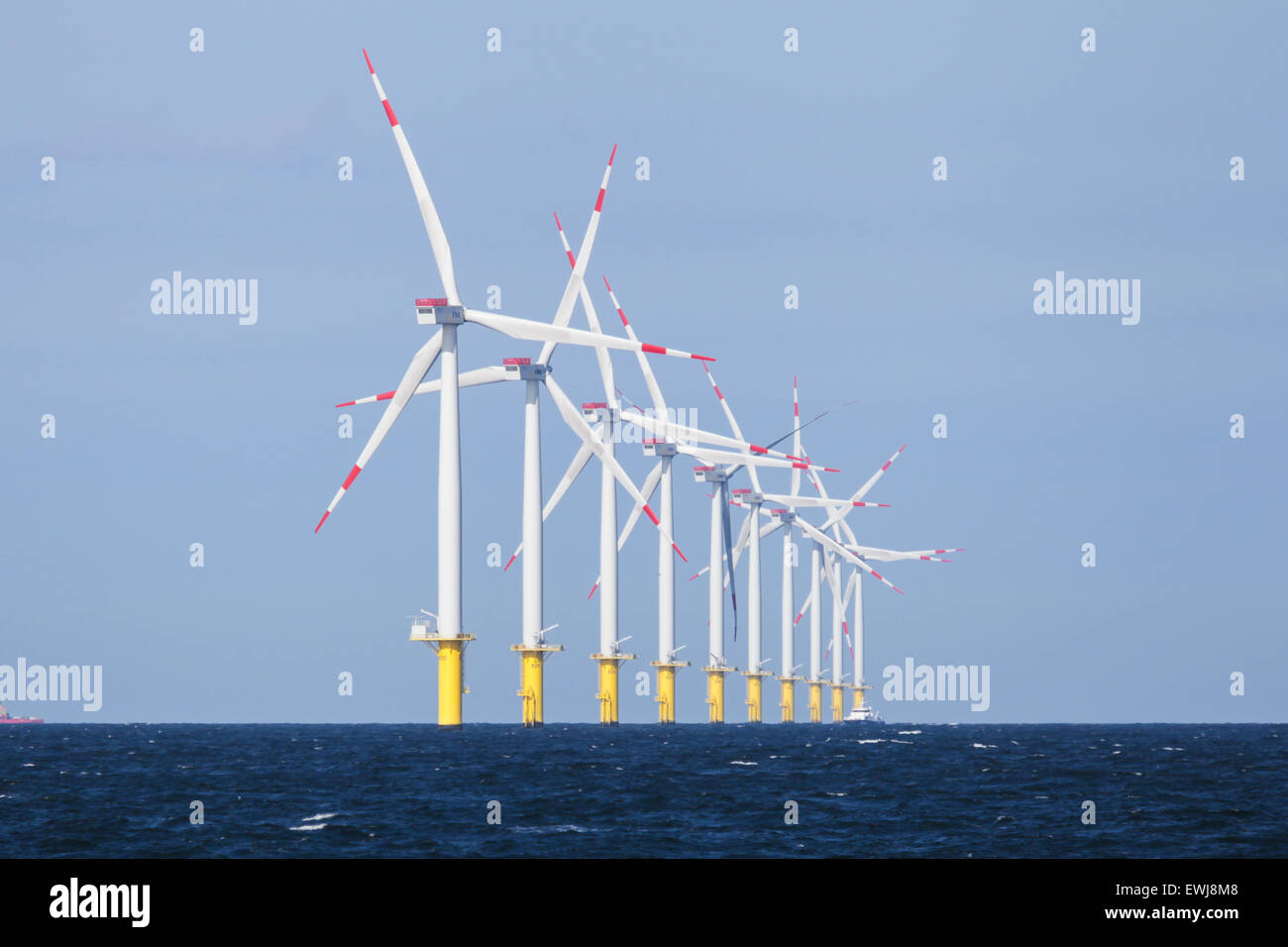 Wind turbines on the Riffgat offshore wind farm in Germany Stock Photo ...