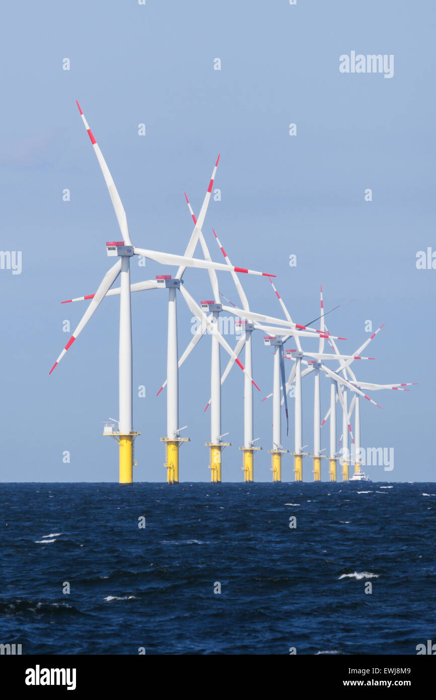 Wind turbines on the Riffgat offshore wind farm in Germany Stock Photo ...