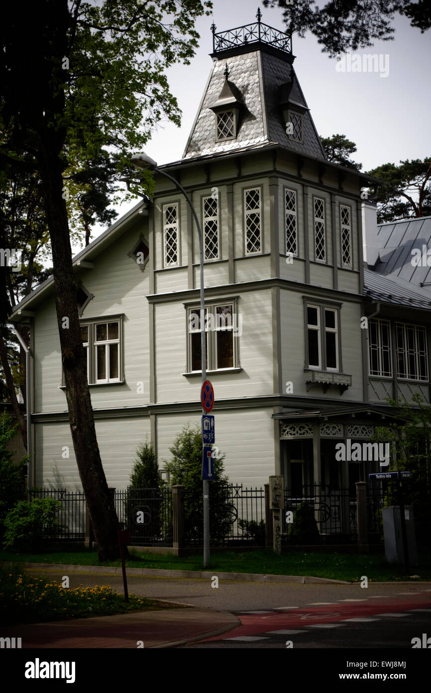 An old Wooden, art nouveau seaside villa in Jurmala a Latvian resort ...