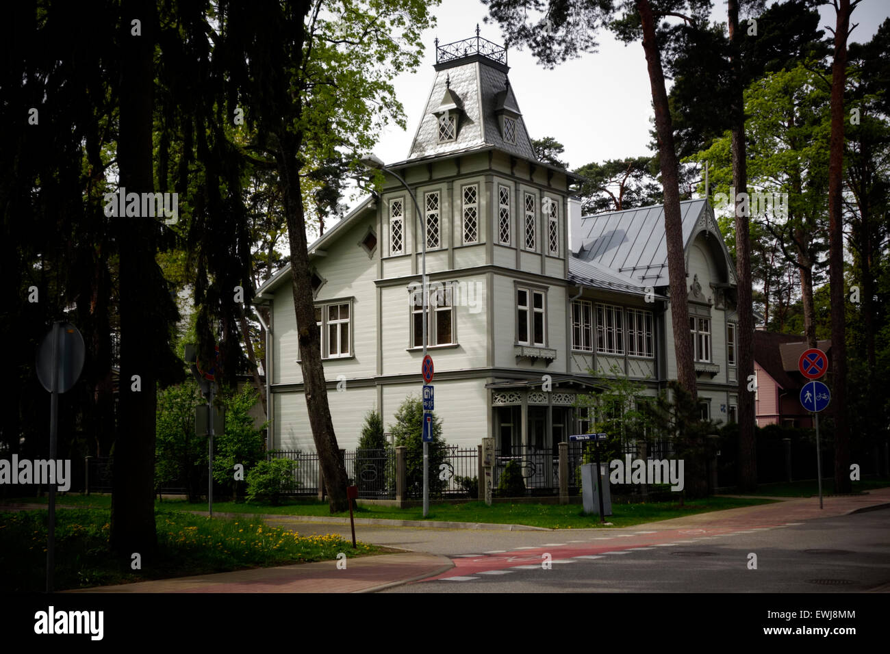 An old Wooden, art nouveau seaside villa in Jurmala a Latvian resort ...
