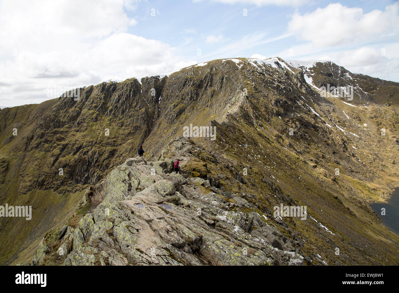Striding Edge arete and Helvellyn mountain peak, Lake District, Cumbria ...