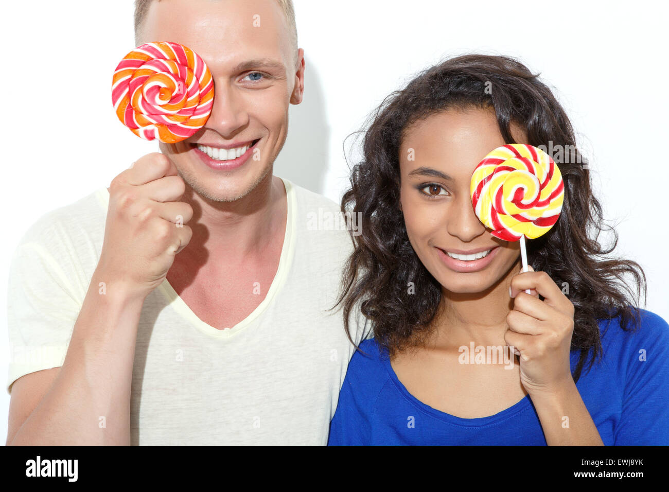 Funny mixed couple isolated on white Stock Photo - Alamy