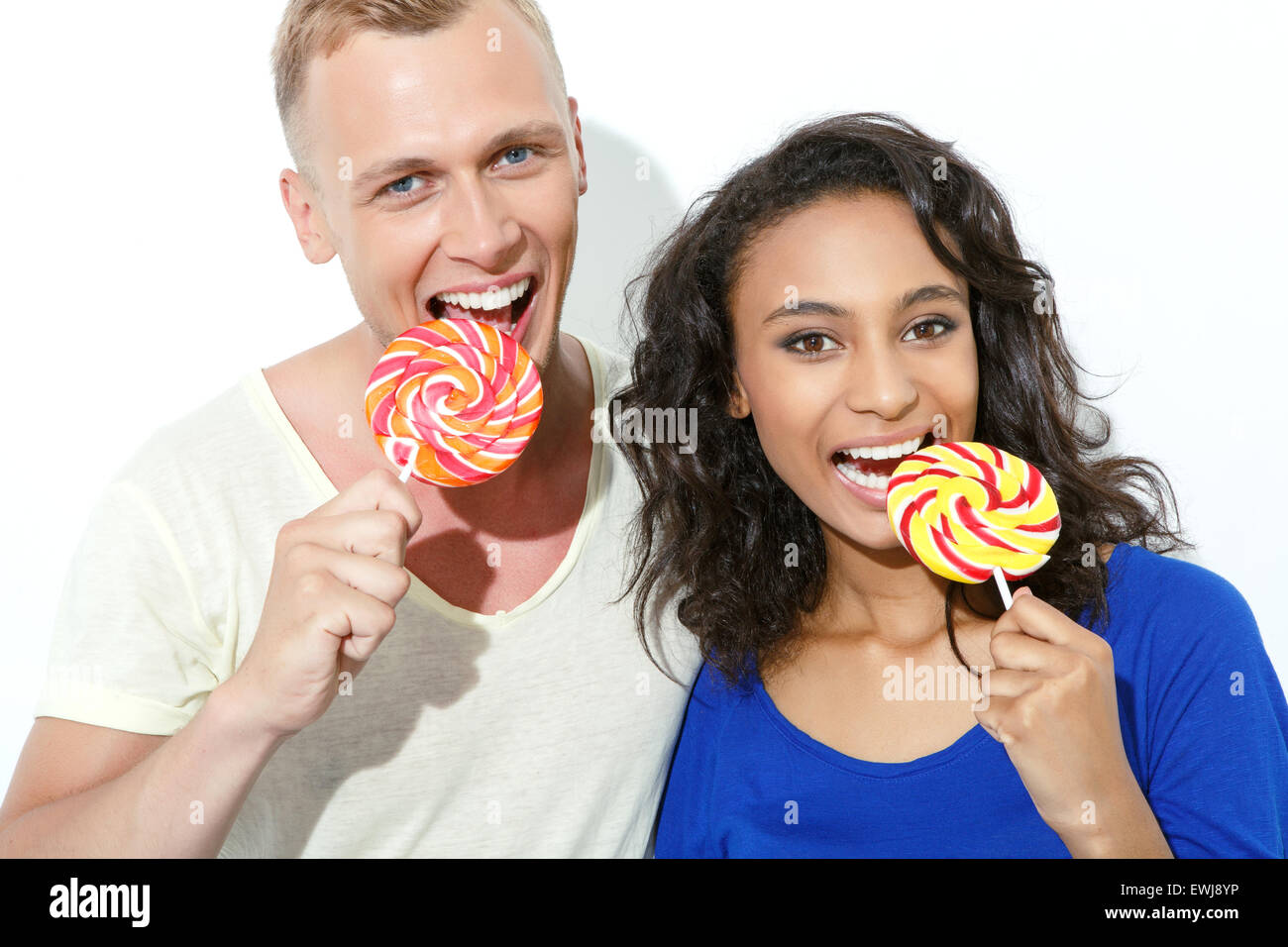 Funny mixed couple isolated on white Stock Photo - Alamy