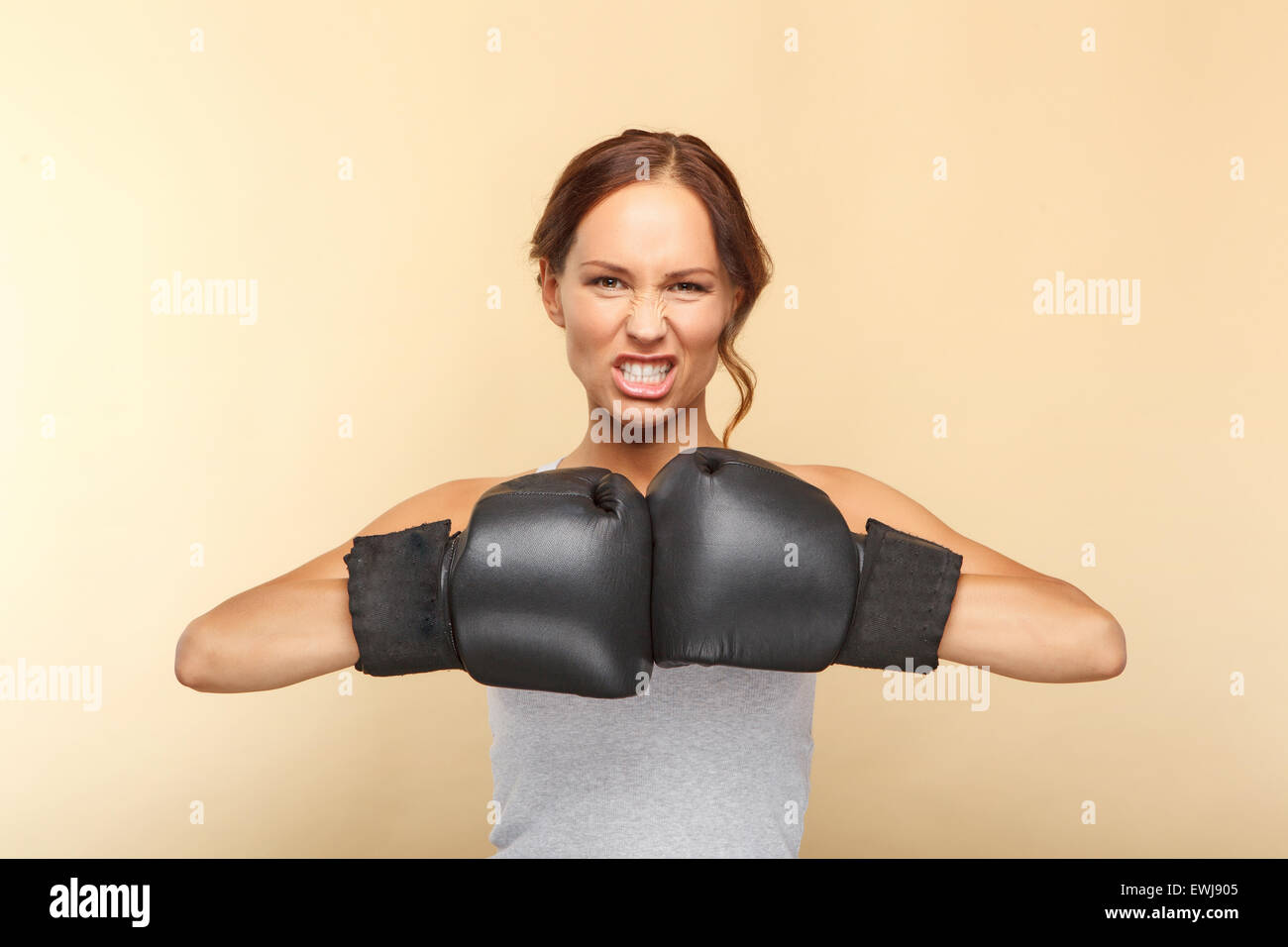 Beautiful girl with boxing gloves Stock Photo - Alamy