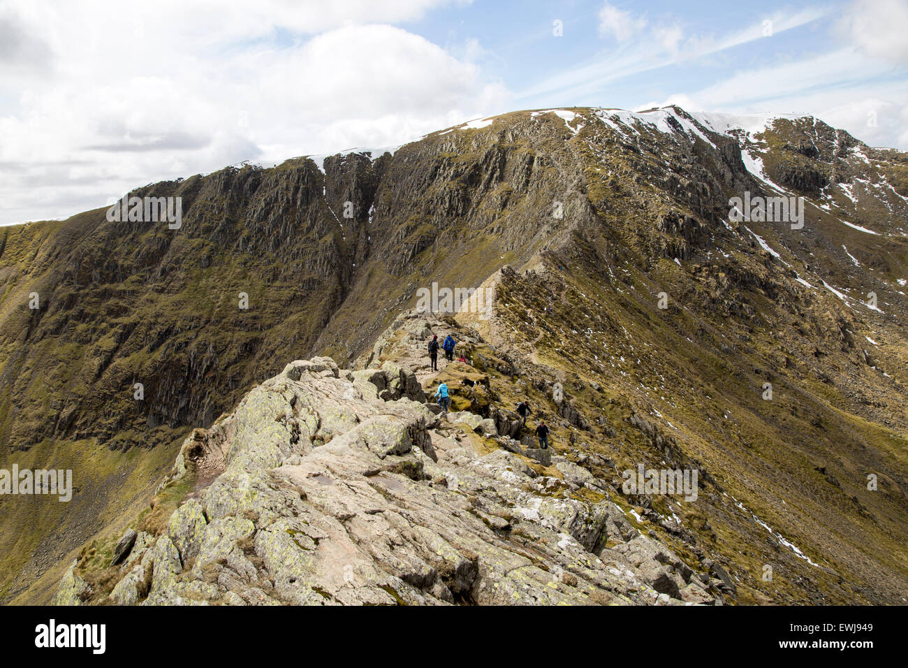 Striding Edge arete and Helvellyn mountain peak, Lake District, Cumbria ...