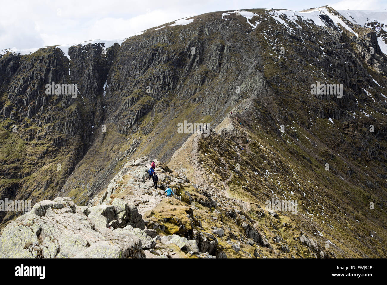 Striding Edge arete and Helvellyn mountain peak, Lake District, Cumbria ...