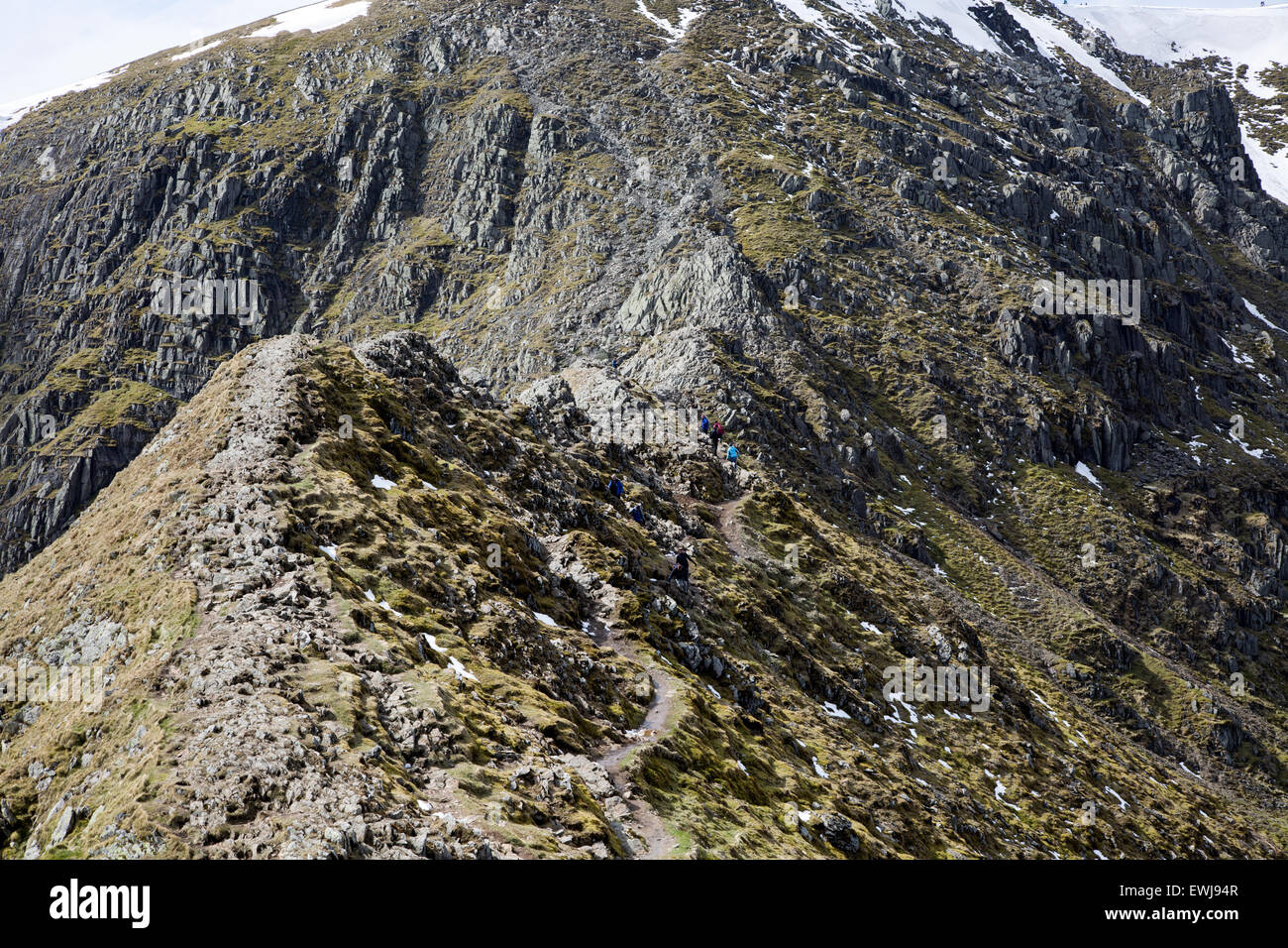 Striding Edge arete and Helvellyn mountain peak, Lake District, Cumbria ...