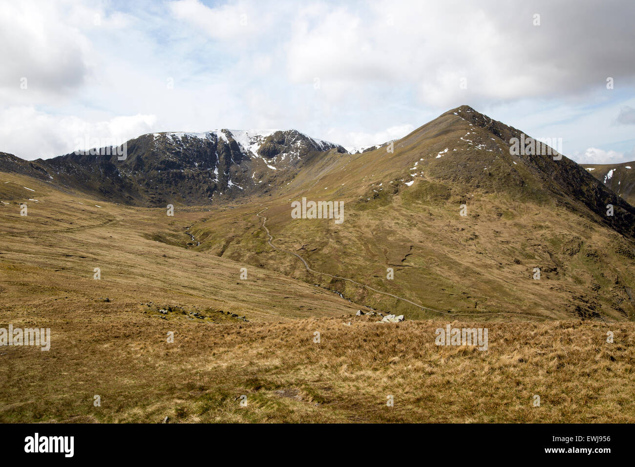 Landscape view of Helvellyn mountain path, Lake District, Cumbria ...