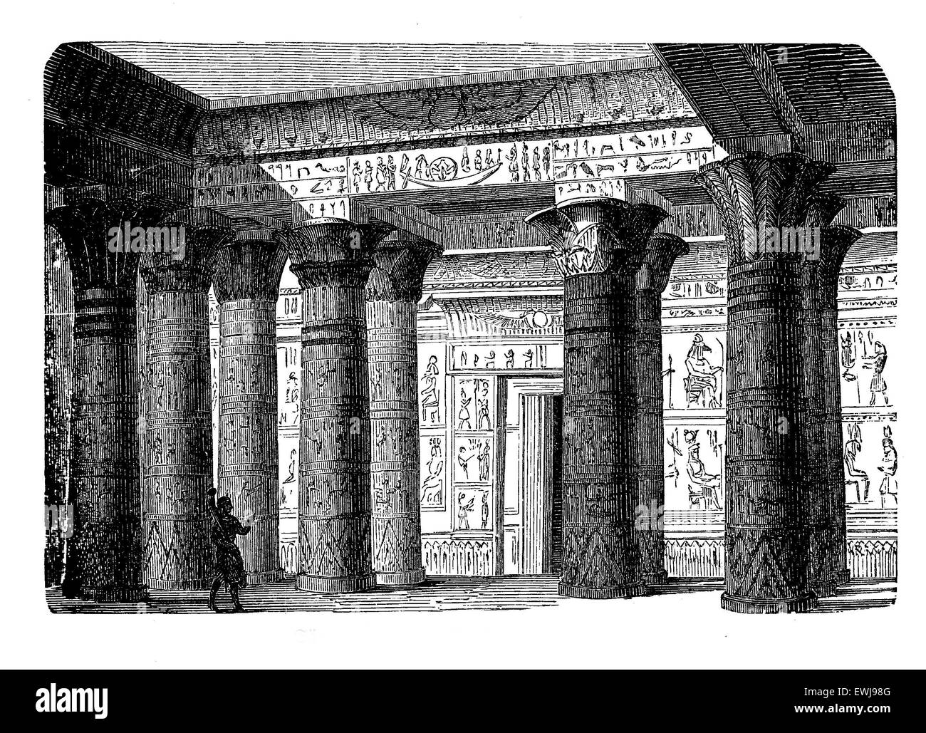 Antique Egypt - temple interior,with hieroglyphics, paintings and ...