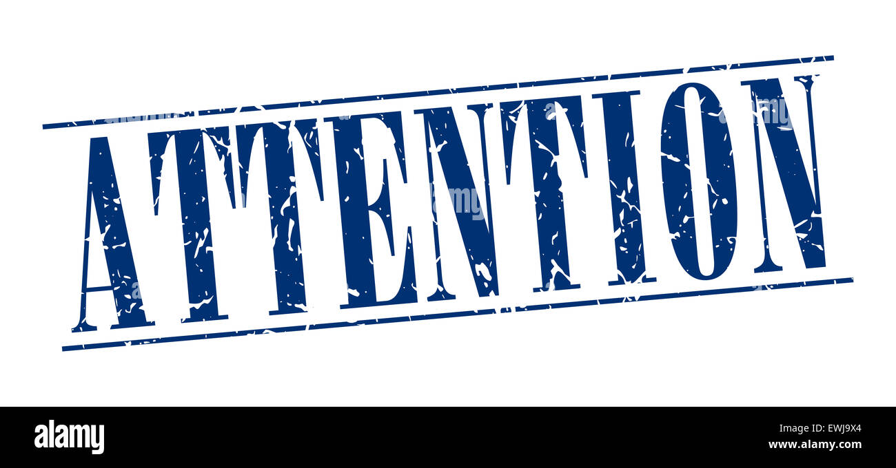 attention blue grunge vintage stamp isolated on white background Stock ...