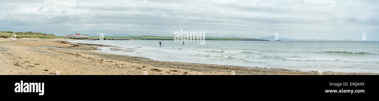 A panoramic view across Broad beach, Rhosneigr, Anglesey, North Wales ...