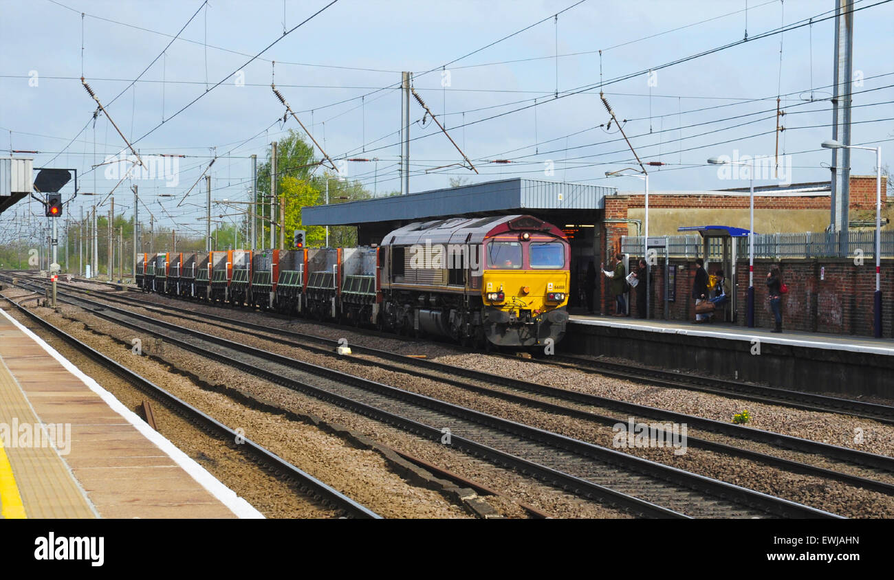 Class 66 diesel locomotive 66188 heads a freight train south through ...