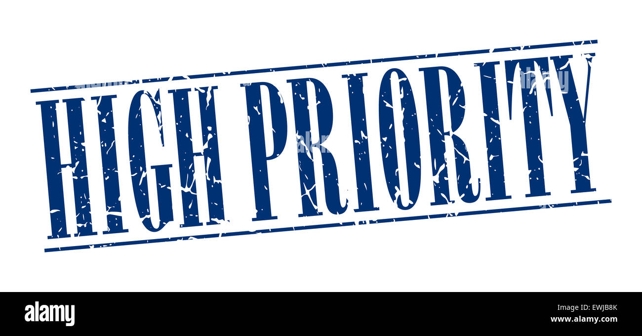 high priority blue grunge vintage stamp isolated on white background ...