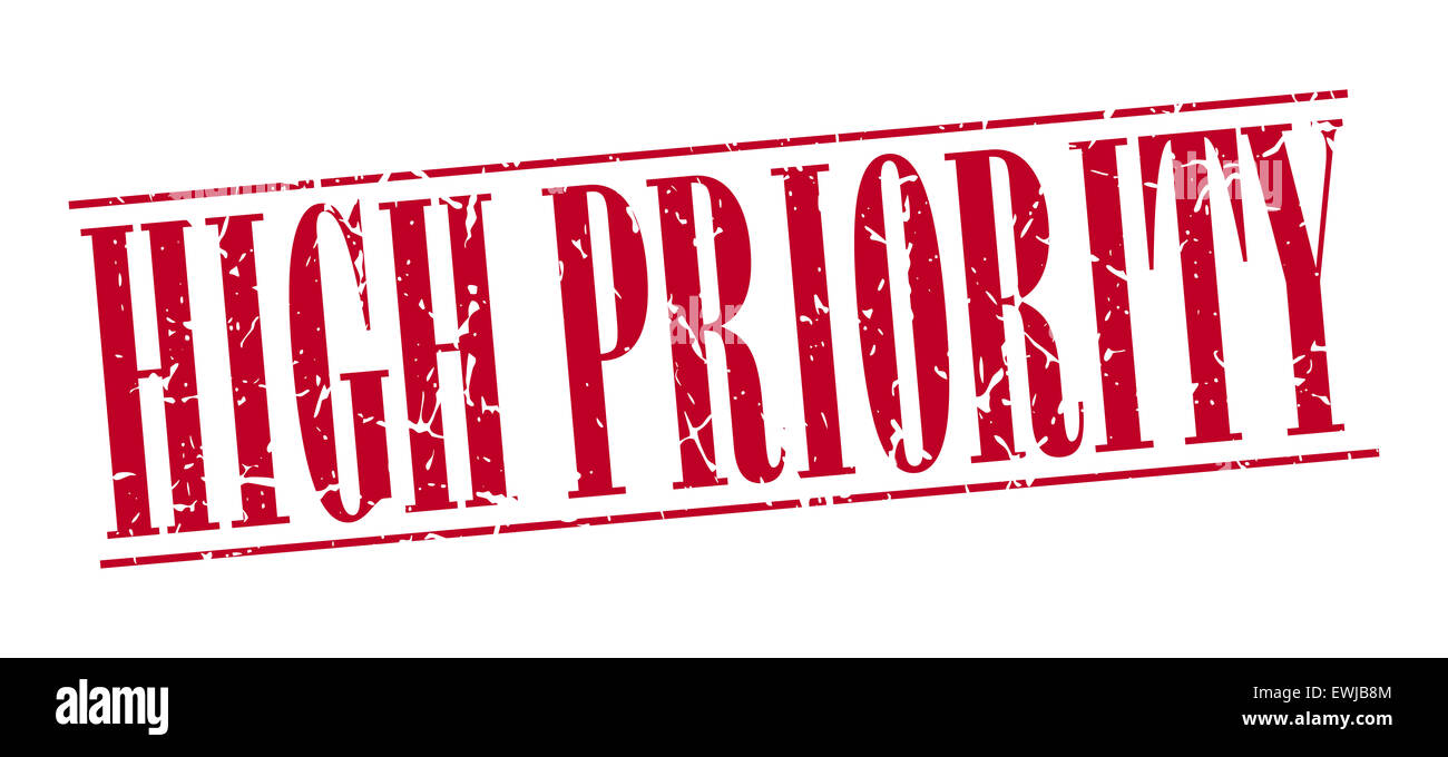 high priority red grunge vintage stamp isolated on white background ...