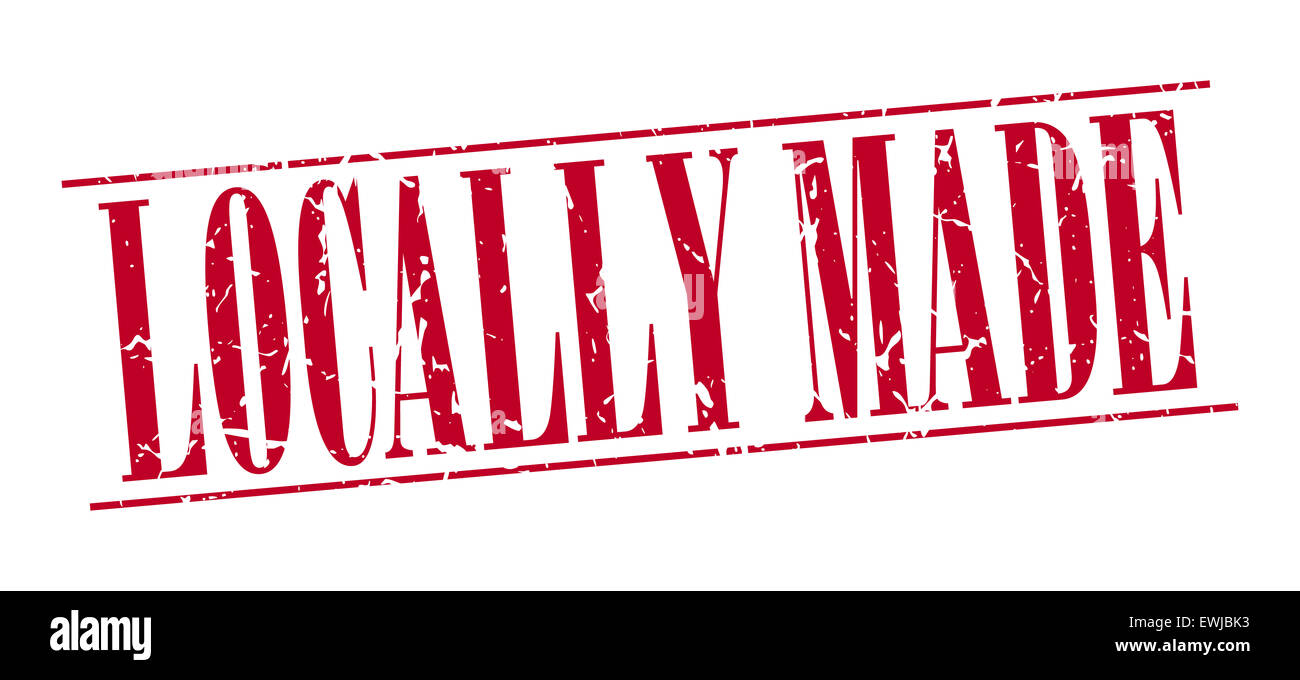 locally made red grunge vintage stamp isolated on white background ...