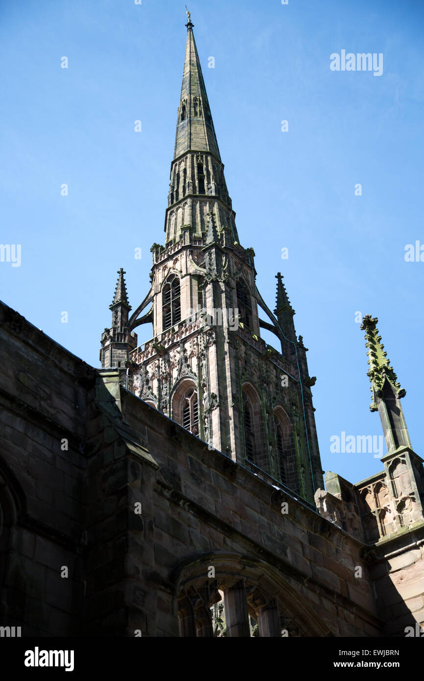 Old Coventry Cathedral and Holy Trinity spire England UK Stock Photo ...