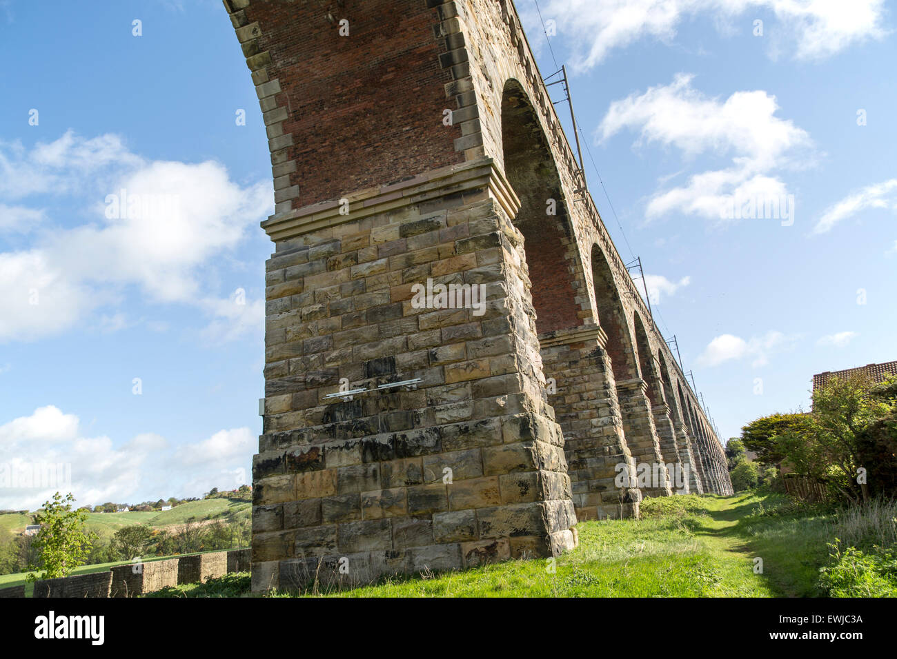 Stone arches of railway viaduct crossing River Tweed, Berwick-upon ...