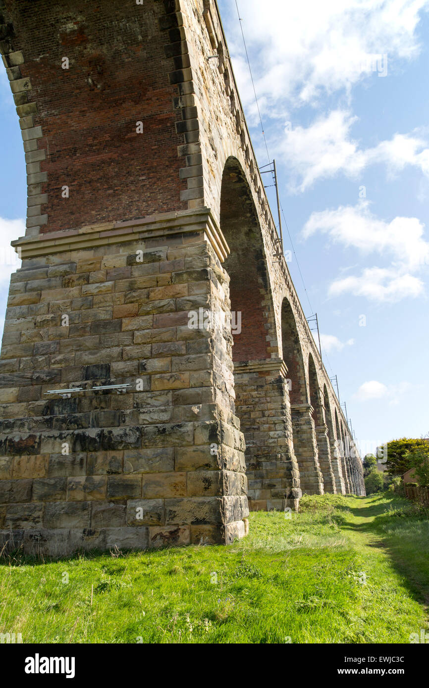 Stone arches of railway viaduct crossing River Tweed, Berwick-upon ...