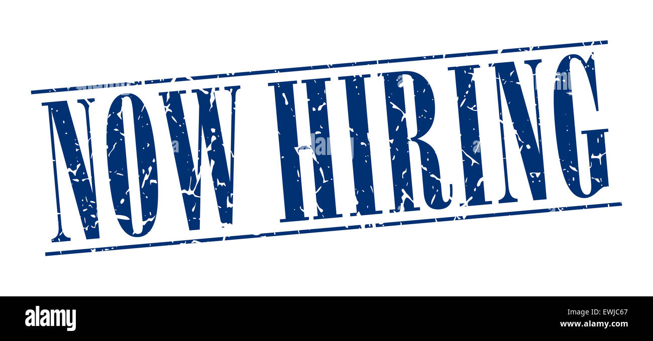 now hiring blue grunge vintage stamp isolated on white background Stock ...