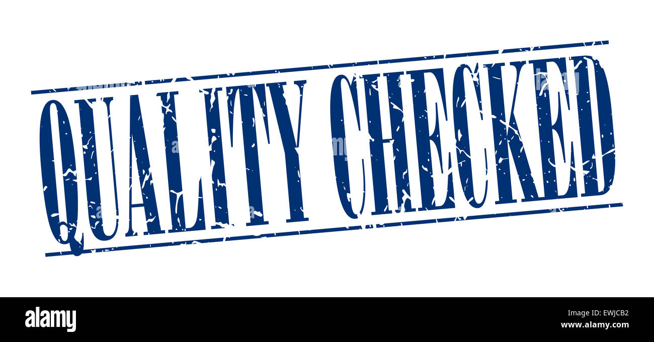 quality checked blue grunge vintage stamp isolated on white background ...