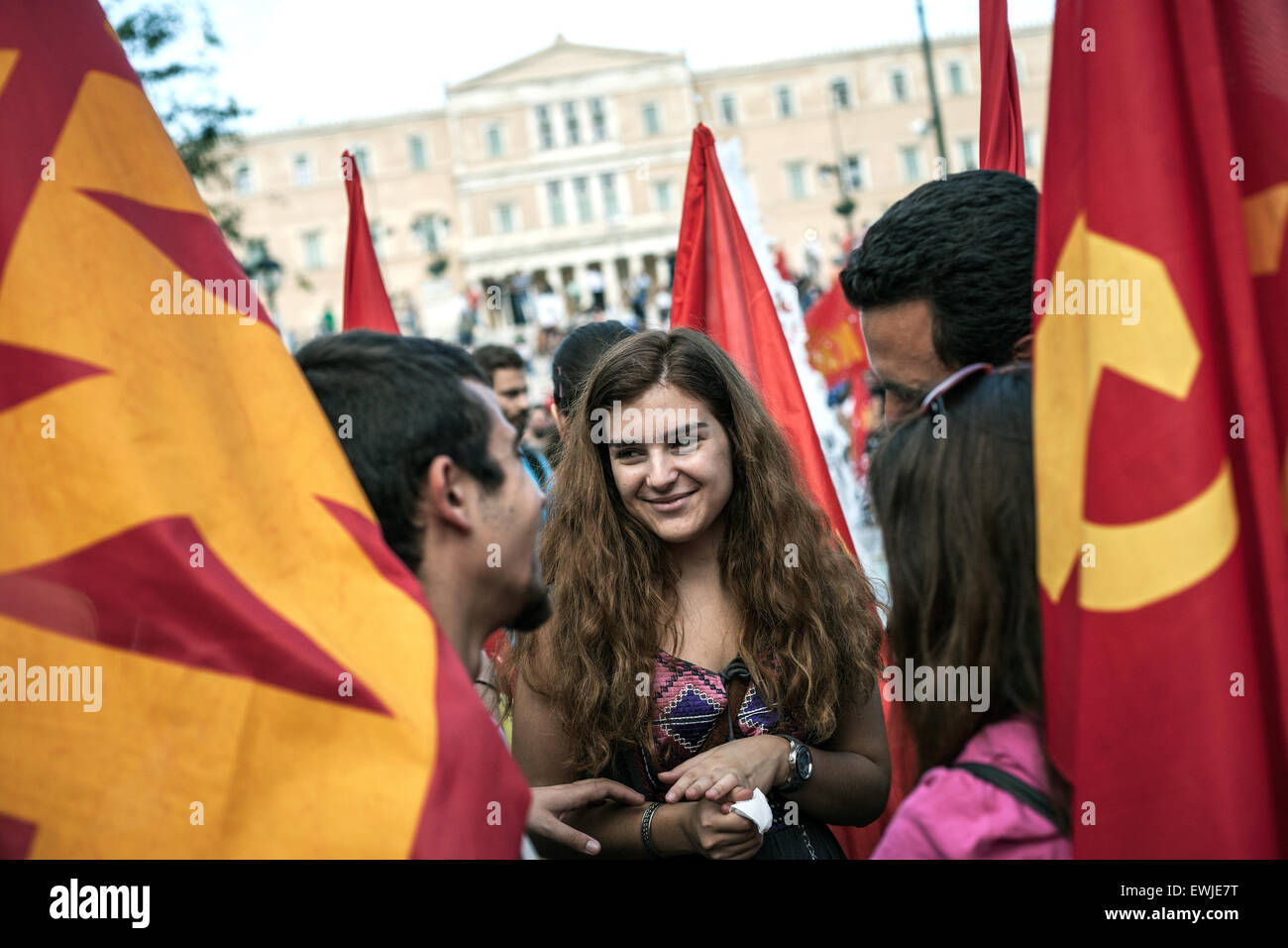 Athens, Greece. 26th June, 2015. Members of the Greek Communist Party ...