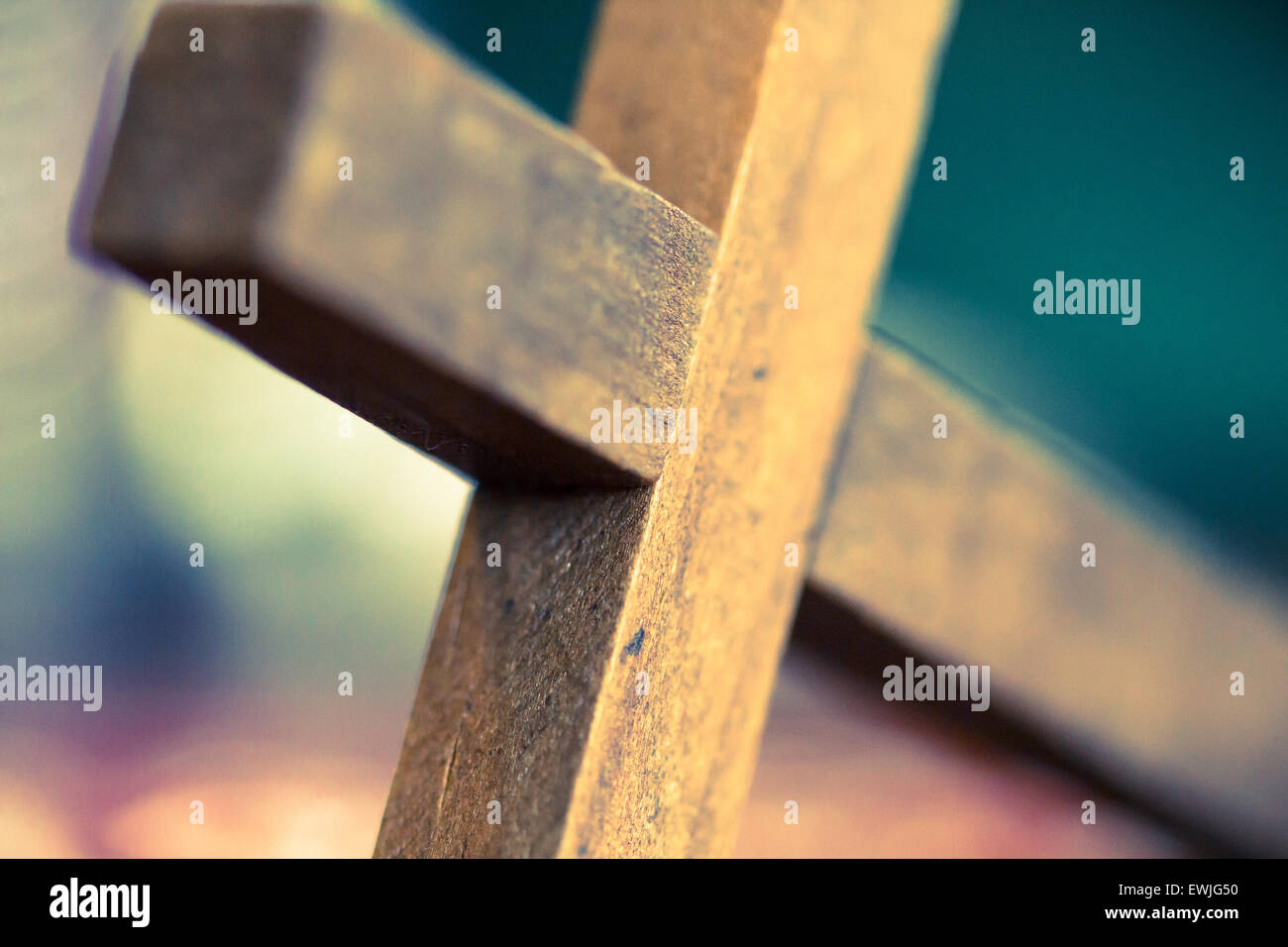 A macro closeup of a wooden Christian cross laying at an angle Stock ...