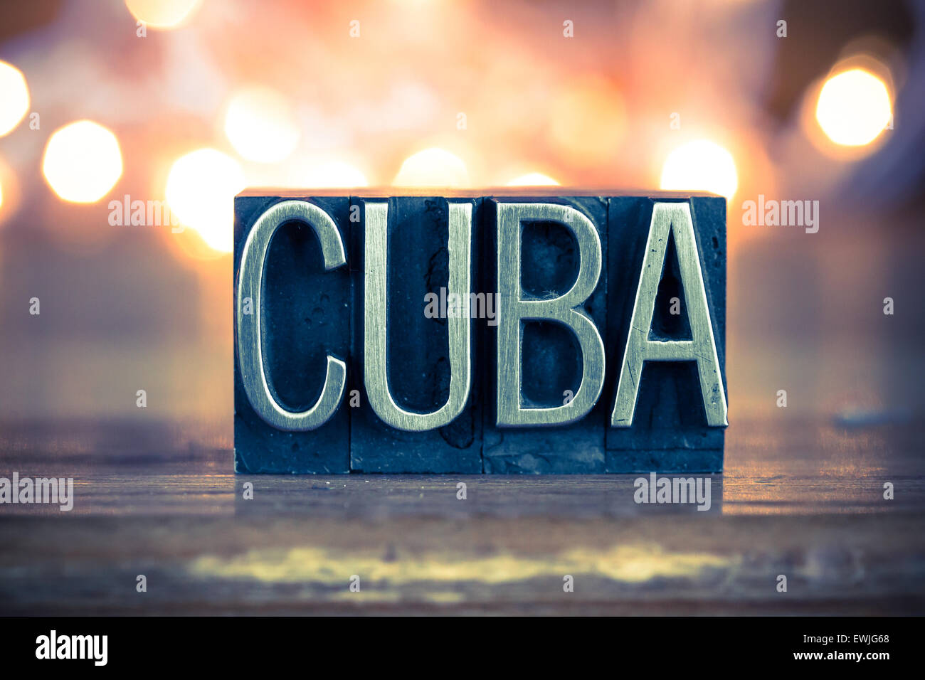 The word CUBA written in vintage metal letterpress type on a soft ...