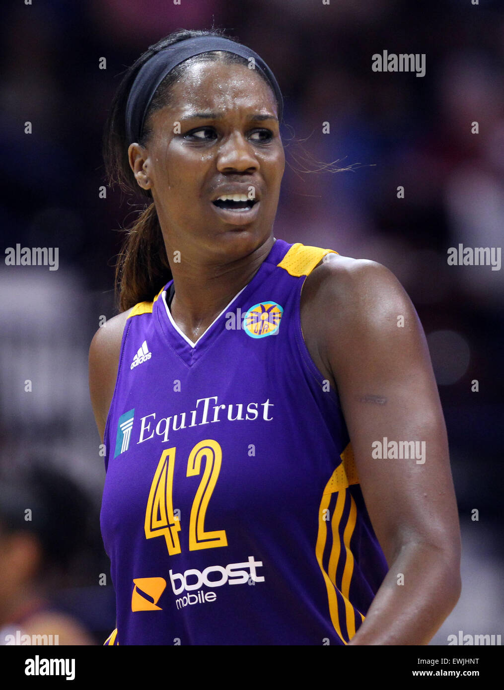 June 26, 2015; Uncasville, CT, USA; Los Angeles Sparks center Jantel ...