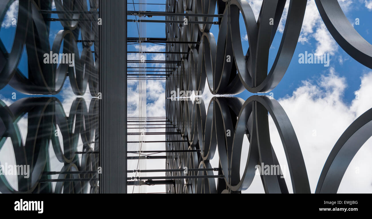 Close up of the exterior design of the Library of Birmingham reflected ...