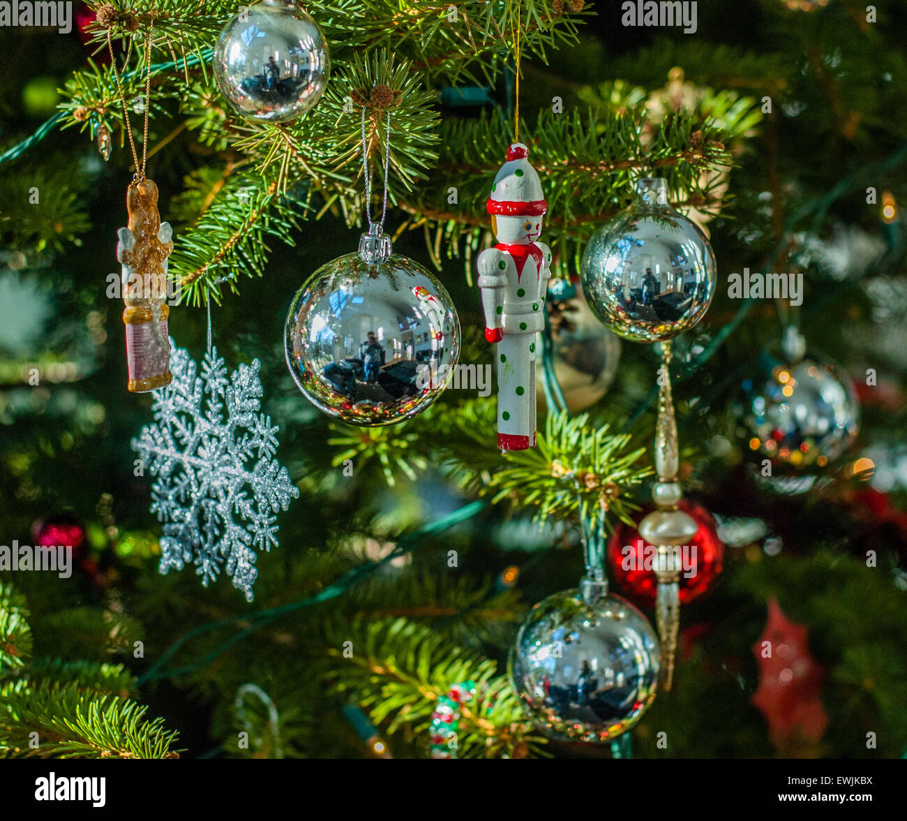Christmas Ornaments on a Tree Stock Photo - Alamy