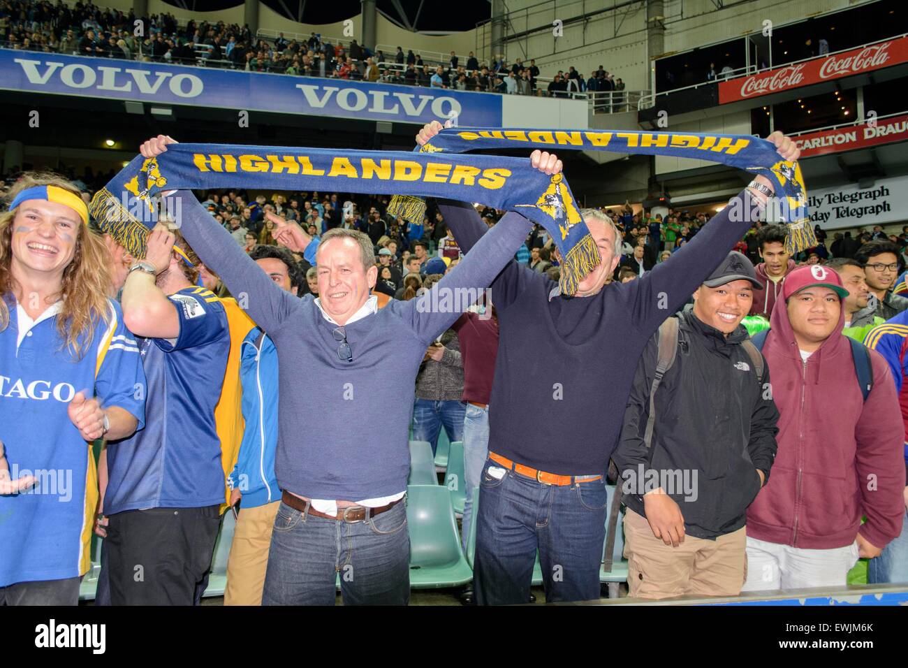 Sydney, AUSTRALIA - June 27, 2015: Excited Highlanders fans after the ...