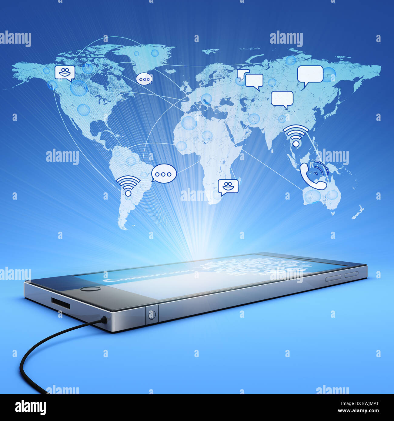 mobile phone projects world map into the air Stock Photo - Alamy