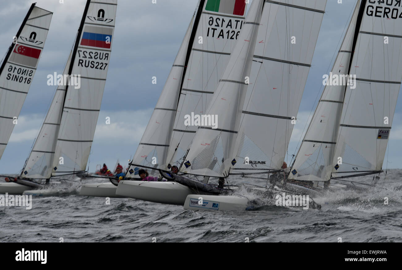 Boats of the Nacra 17 class during a regatta on the Baltic Sea near ...