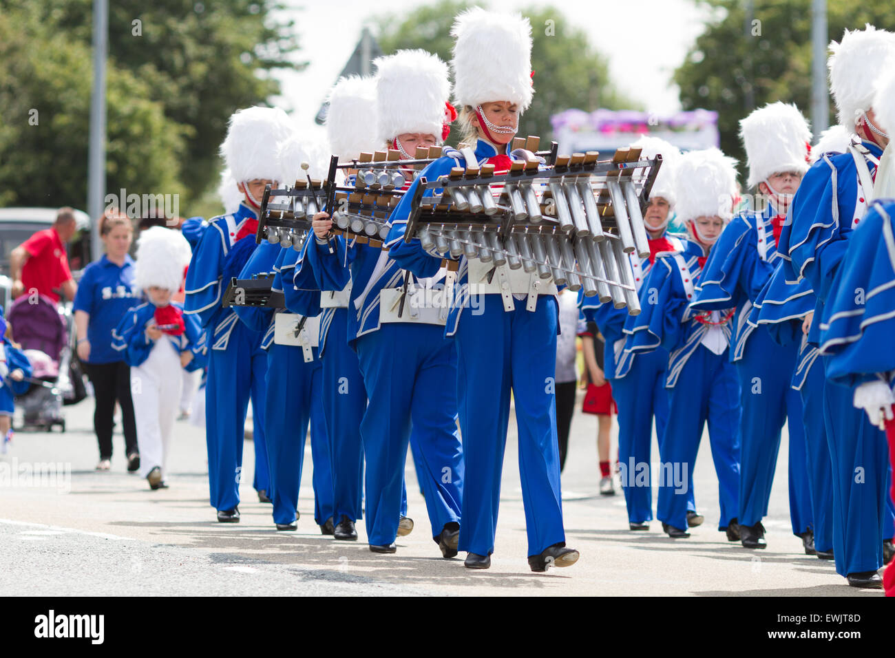 Marching band at St Clears Carnival June 2015 in Pembrokeshire Wales ...