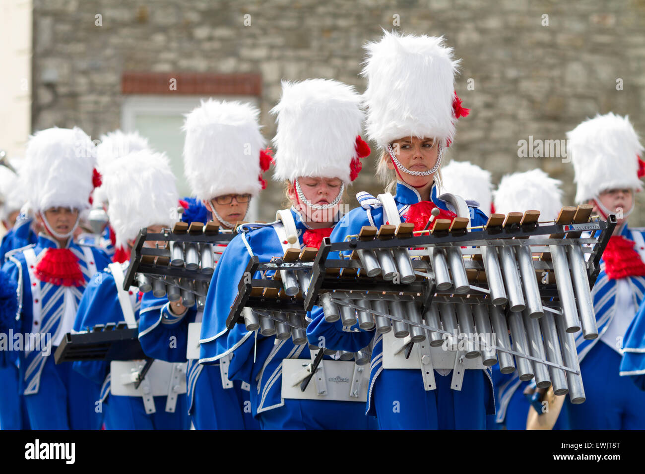 Marching band at St Clears Carnival June 2015 in Pembrokeshire Wales ...