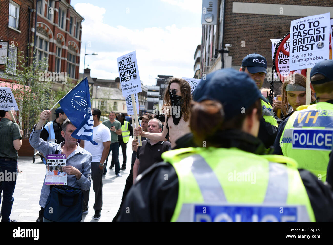 Britain-First March Luton Town Center June 2015 .Ant-Fascist Crowd ...