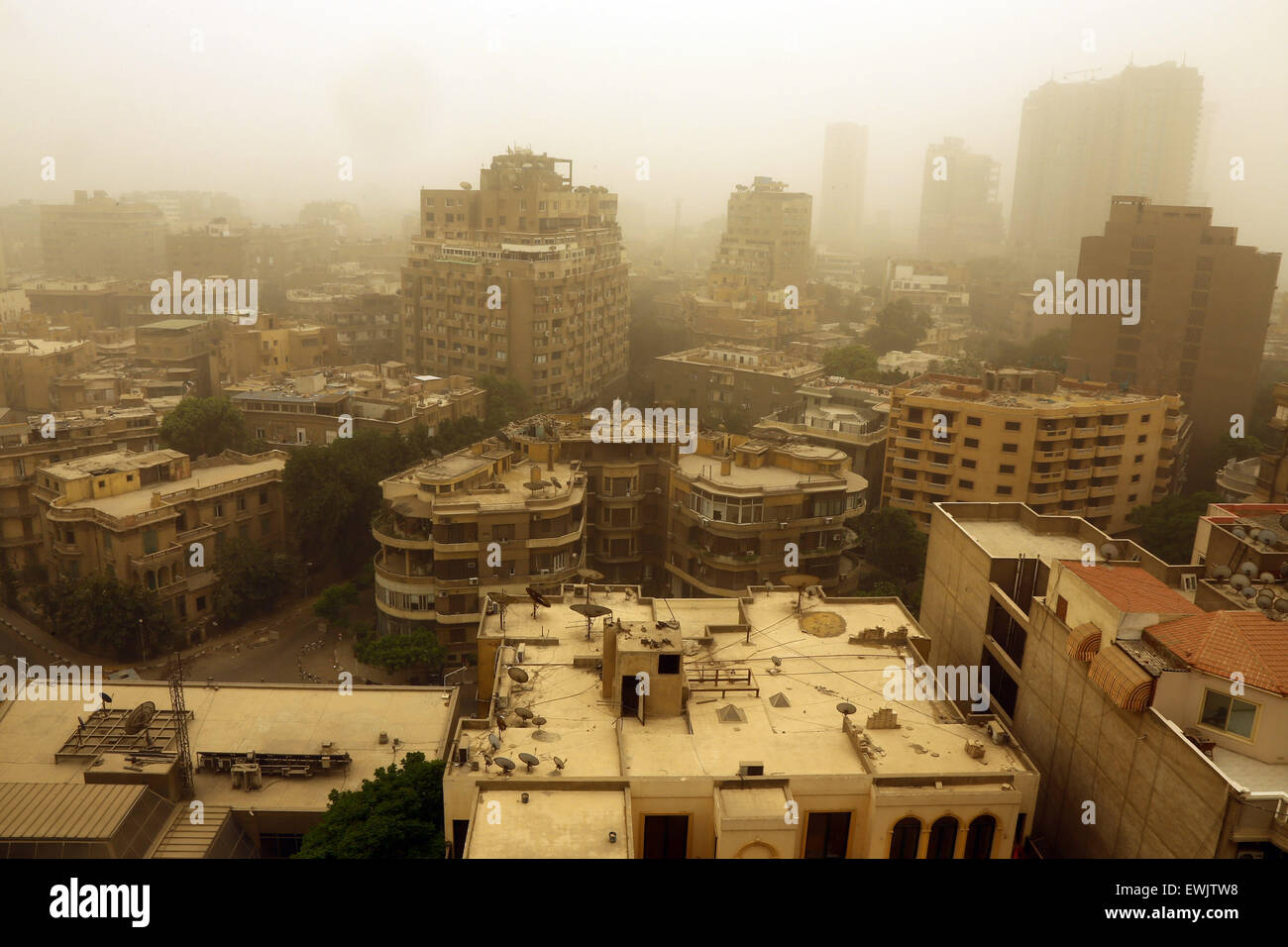 Cairo, Egypt. 27th June, 2015. Buildings are seen in sandstorm in Cairo ...