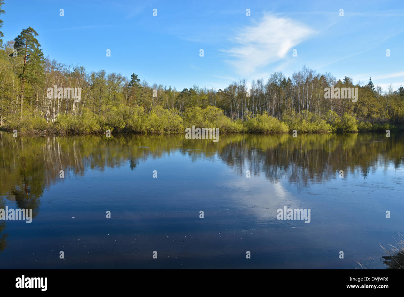 May day on the river. Spring river landscape in the national Park of ...