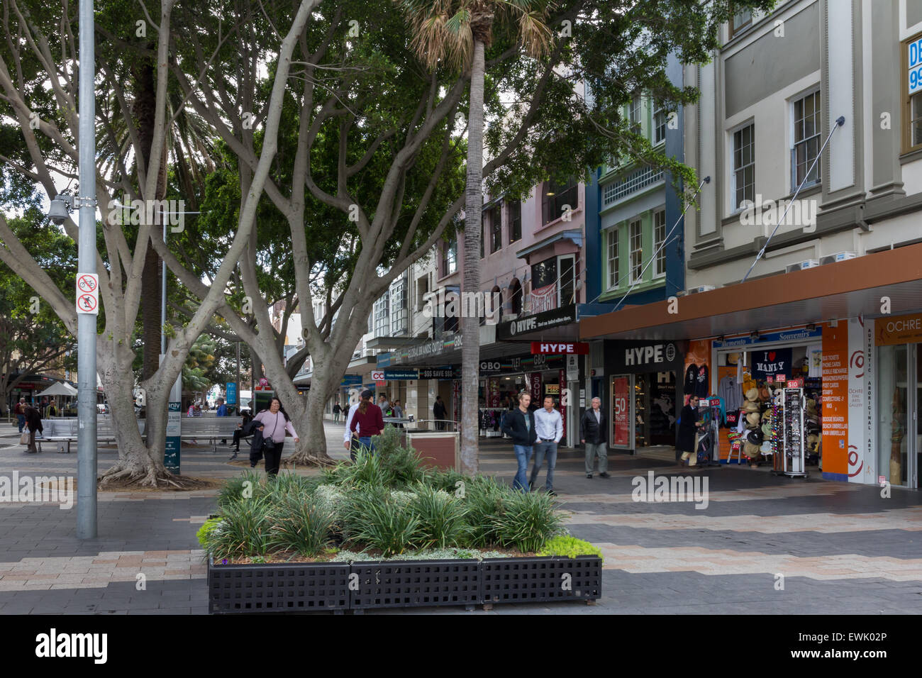 Manly, Australia-June 12th 2015: Shops and pedestrians on the Corso ...