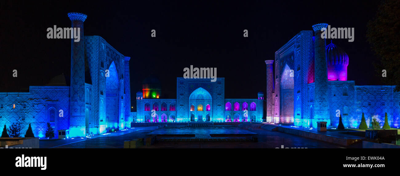 Registan, Samarkand, Uzbekistan illuminated at night Stock Photo - Alamy
