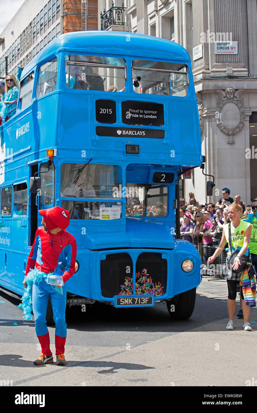 London,UK,27th June 2015,A blue bus in the Pride in London Parad Credit ...