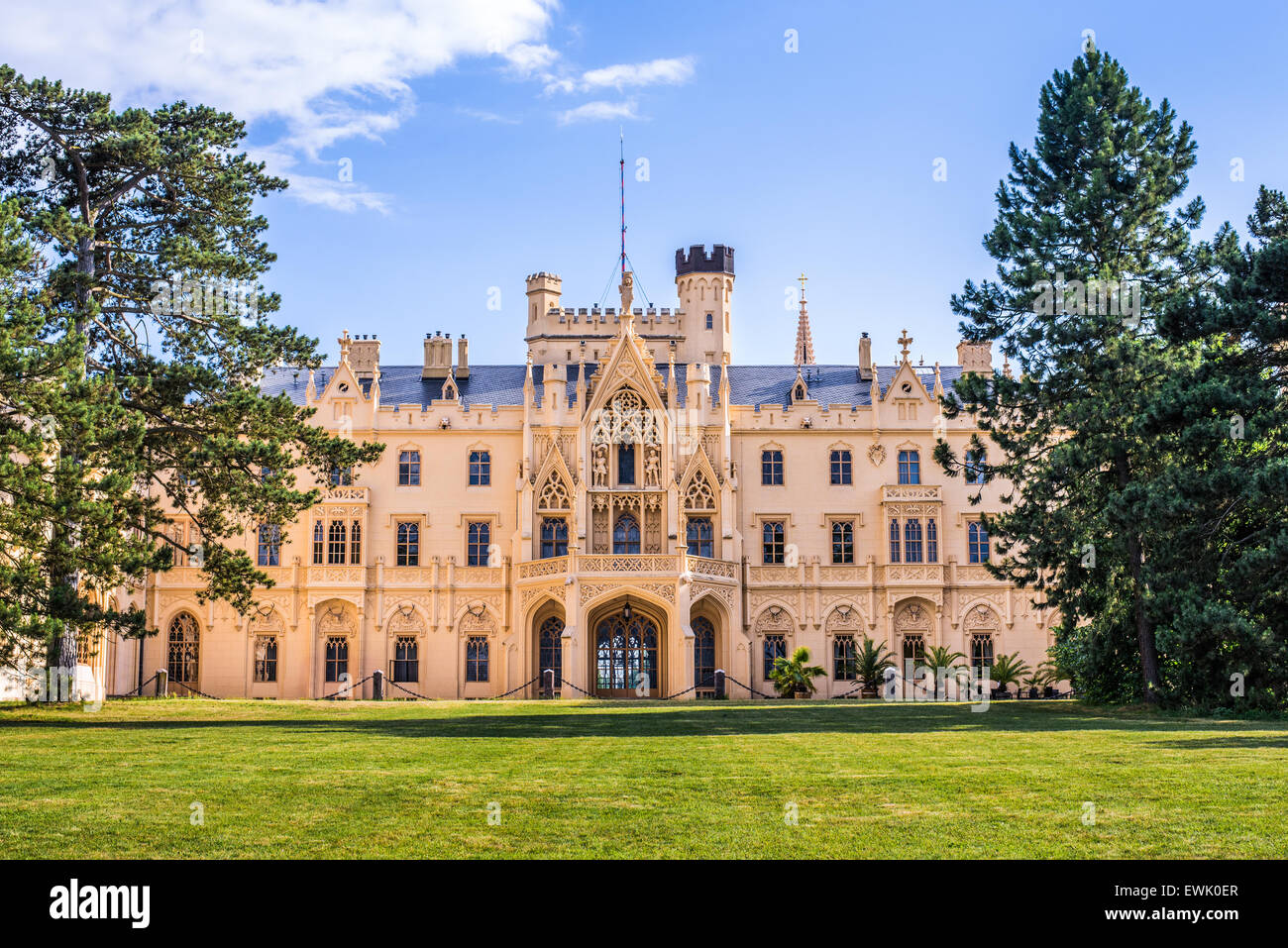 Back View of Lednice Castle at Sunset, UNESCO World Heritage, Czech ...