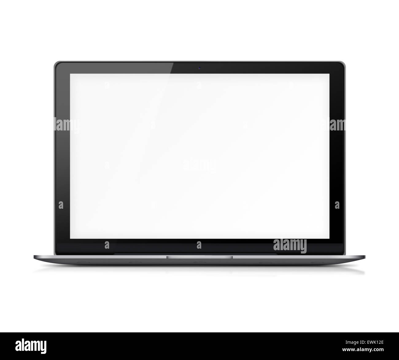 Modern glossy laptop with blank white screen, reflection and shadows ...