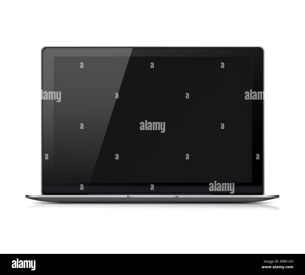 Modern glossy laptop with black screen, reflection and shadows isolated ...