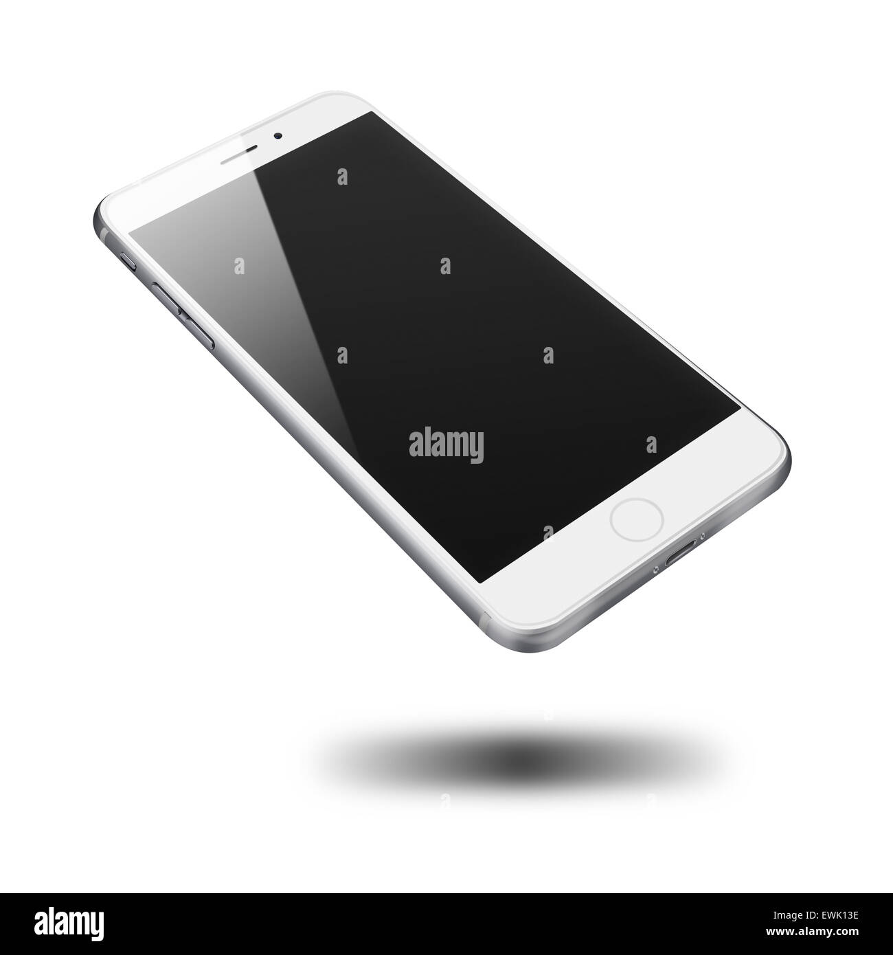 Realistic mobile phone with black screen and shadows isolated on white ...