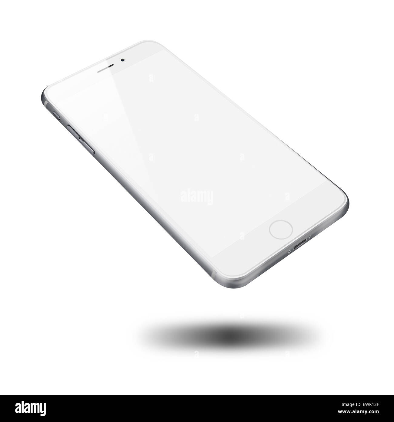 Realistic mobile phone with blank screen and shadows isolated on white ...