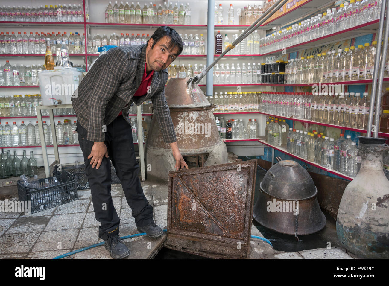 Rose water shop and distillery outside Bagd-e Fin, Kashan, Iran Stock ...