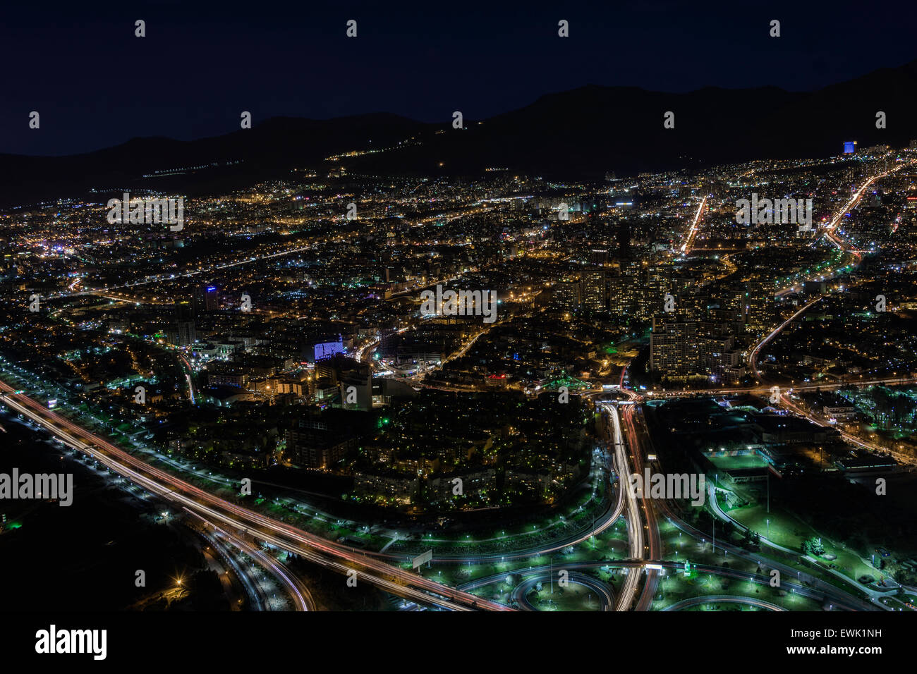 Looking towards Tochal Mountain from Milad Tower at night, Tehran, Iran ...