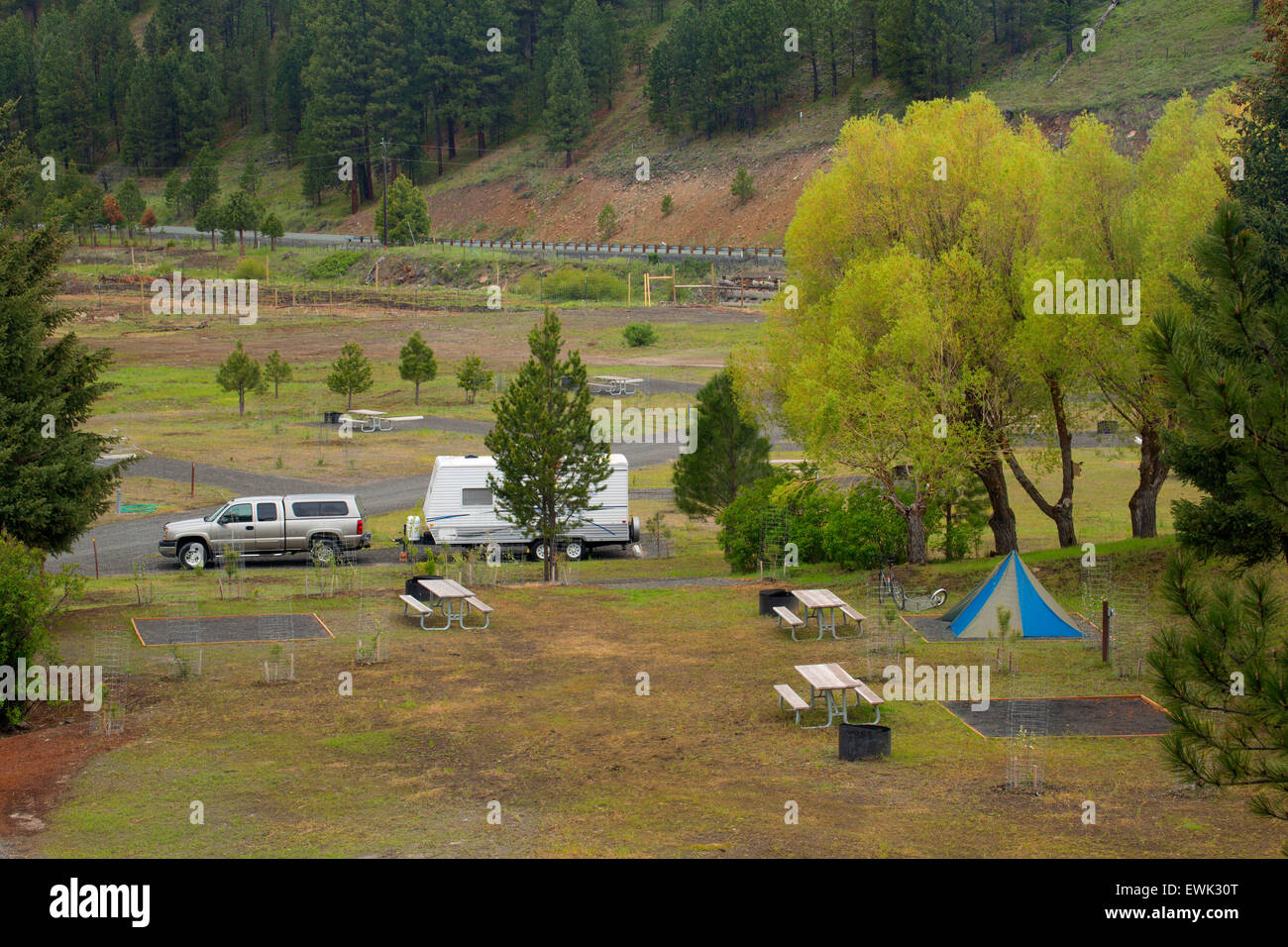 Trailer in Campground, Bates State Park, Oregon Stock Photo - Alamy