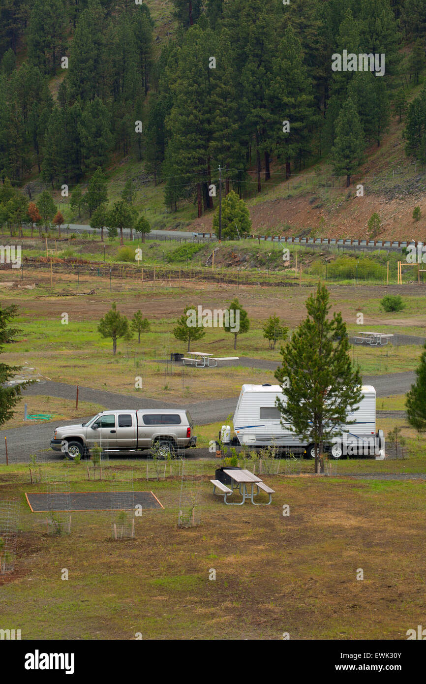 Trailer in Campground, Bates State Park, Oregon Stock Photo - Alamy